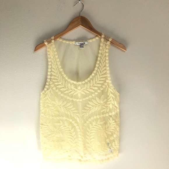 Forever 21 | Tops | Yellow Sheer Lace Overlay Tank | Poshmark